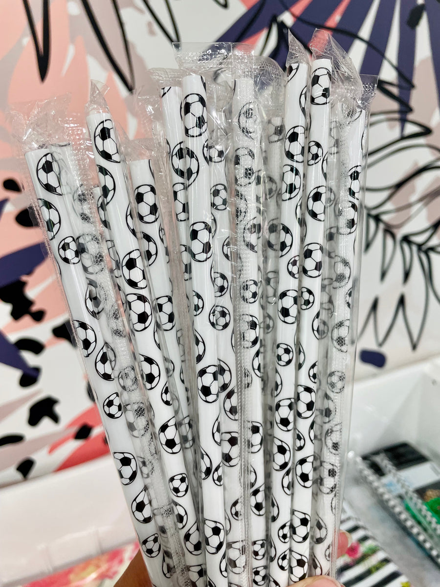Soccer ball 9” reusable straw - individually packaged, pack of 10 ...