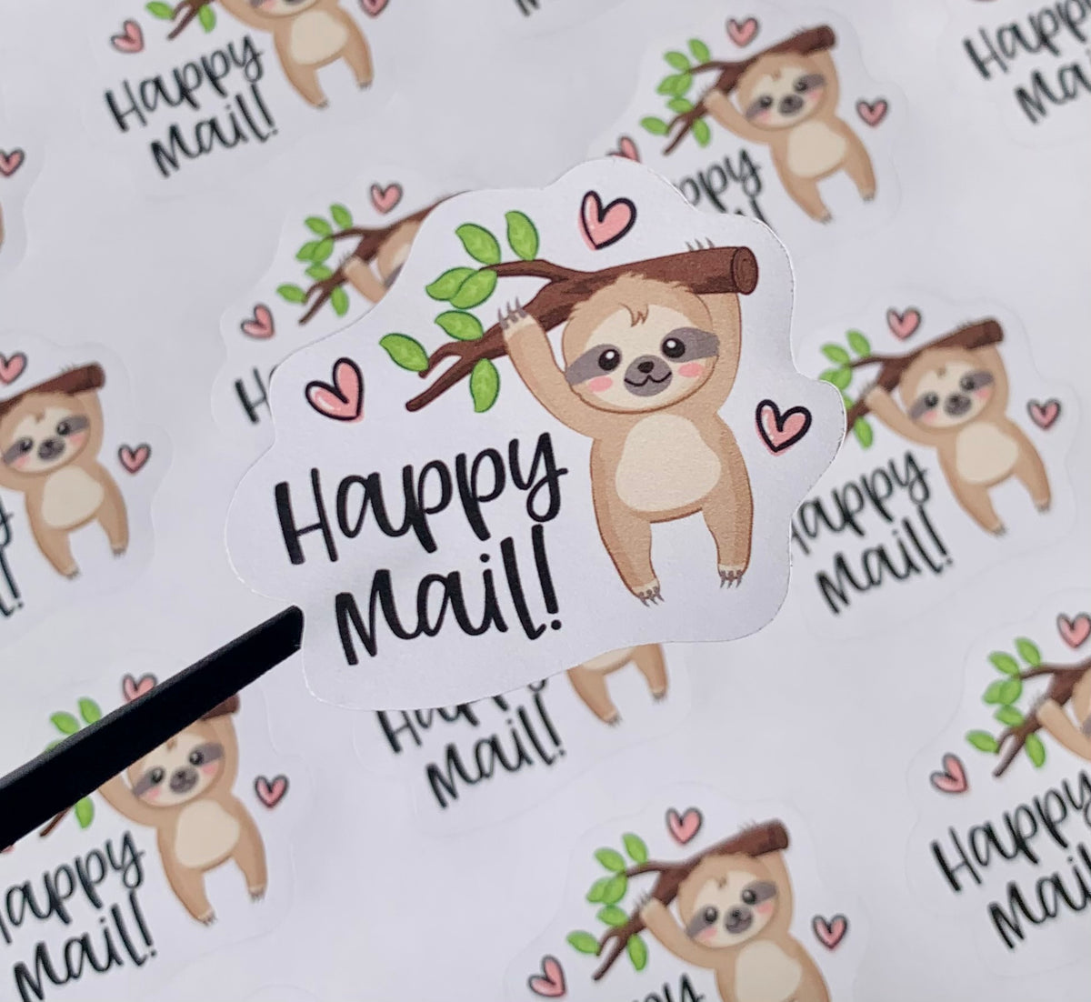 Happy mail! sloth 2” stickers - 18 stickers per sheet – Mail it ...
